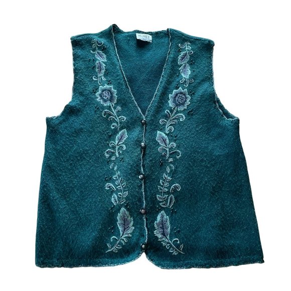 Koret | Sweaters | Vintage Koret Petites Teal Embroidered Button Up ...